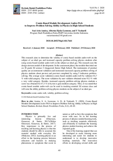 Pdf Comic Based Module Development Andro Web To Improve Problem Solving Ability In Physics In