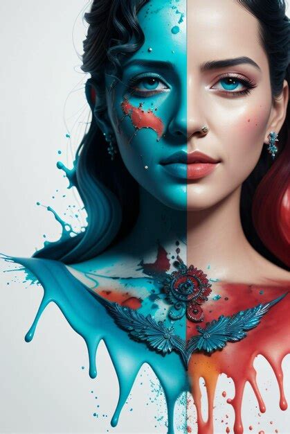 Premium Photo Digital Art Of Sexy Woman In Realistic Style With Splashes Of Paint In Various