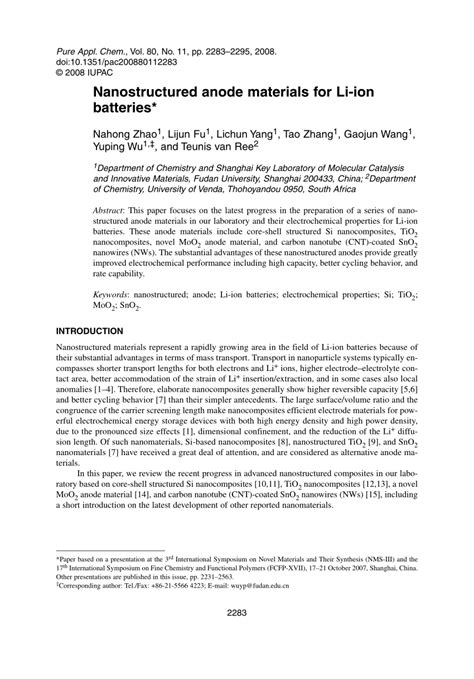Pdf Nanostructured Anode Materials For Li Ion Batteries