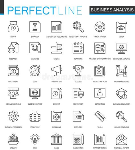 Business Analytics Thin Line Web Icons Set Finance Strategy
