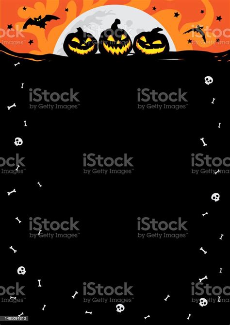 박쥐와 잭 O랜턴 할로윈 밤 프레임 벡터 포스터 일러스트레이션 10월에 대한 스톡 벡터 아트 및 기타 이미지 10월 거미줄 검은색 Istock