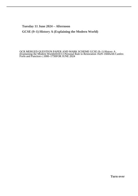 OCR MERGED QUESTION PAPER AND MARK SCHEME GCSE 91 History A Explaining The Modern World J410