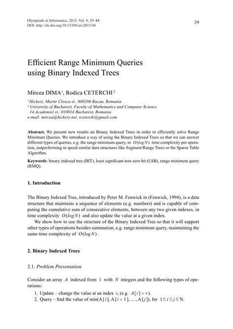 pdf efficient range minimum queries using binary indexed trees