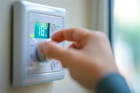 Hand Setting The Temperature On The Thermostat In Modern Home Generative Ai Stock Illustration