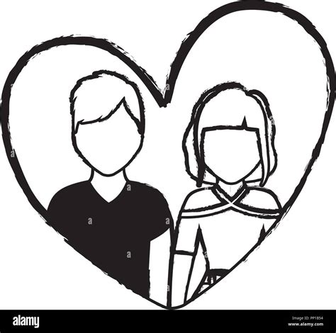 Couple In A Heart Over White Background Vector Illustration Stock