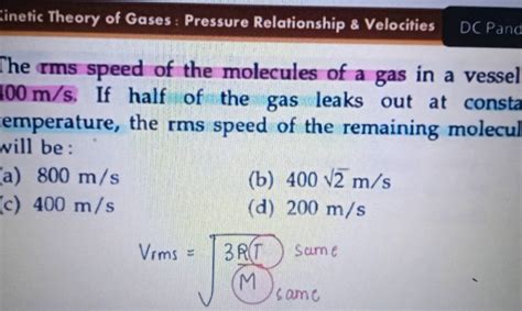 Kinetic Theory Of Gases Pressure Relationship And Velocities Dc Pane The