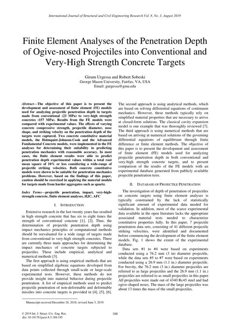 Pdf Finite Element Analyses Of The Penetration Depth Of Ogive Nosed