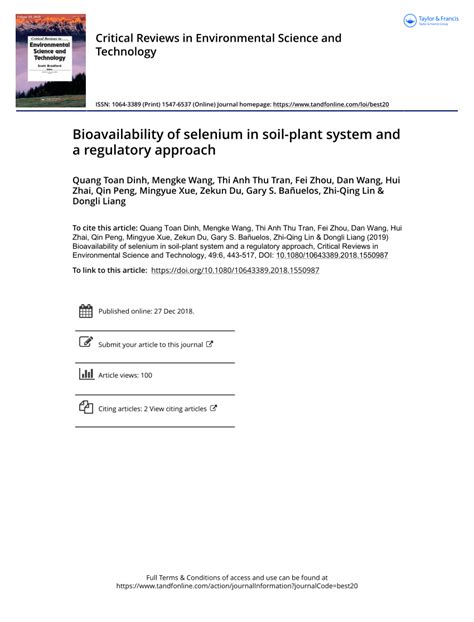 (PDF) Bioavailability of selenium in soil-plant system and a regulatory approach