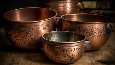 Premium Ai Image Antique Earthenware Collection Rustic Bowl Wooden Decoration Indigenous