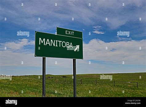 US Highway Exit Sign For Manitoba Stock Photo Alamy