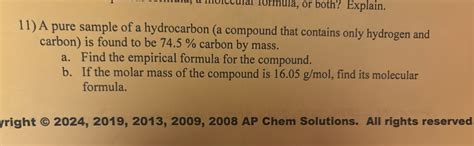 A Pure Sample Of A Hydrocarbon A Compound That Contains Only Hydrogen An