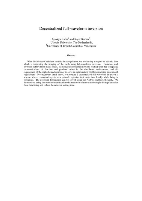 Pdf Decentralized Full Waveform Inversion