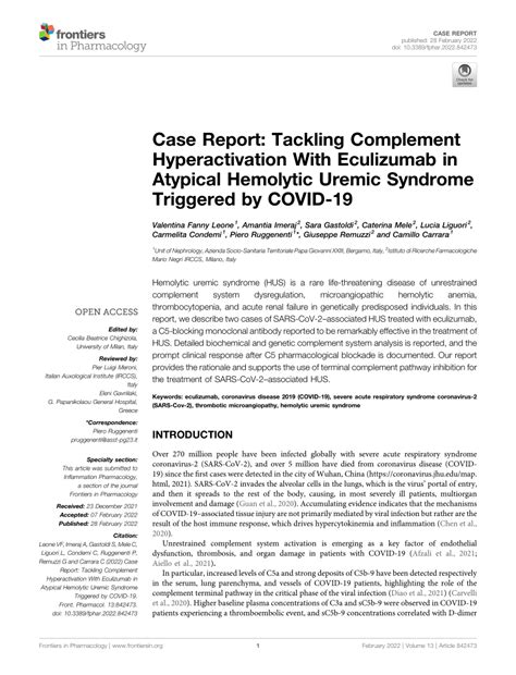 Pdf Case Report Tackling Complement Hyperactivation With Eculizumab In Atypical Hemolytic