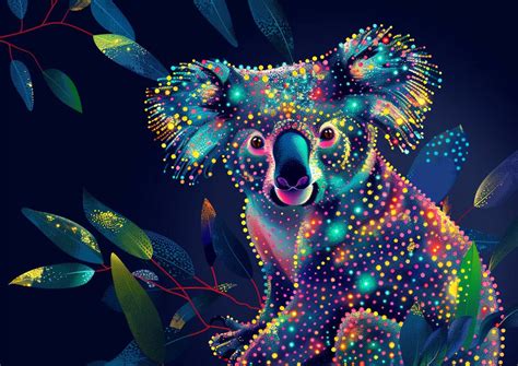 형광 점으로 그린 코알라 일러스트