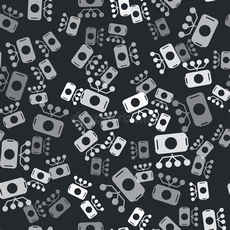 Grey Neural Network Icon Isolated Seamless Pattern On Black Background Artificial Intelligence