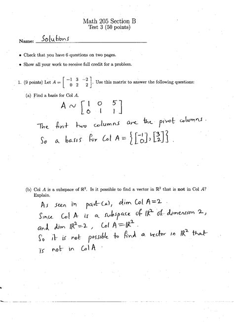 Basis Linear Algebra Solved Exam Docsity