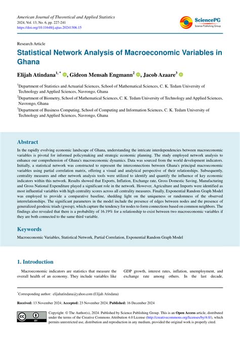 pdf statistical network analysis of macroeconomic variables in ghana