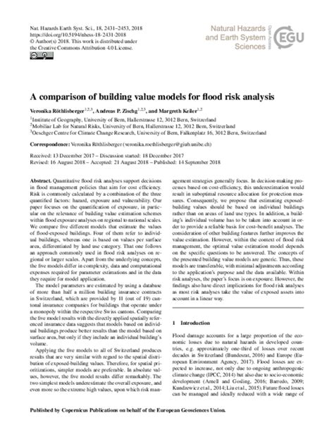 Pdf A Comparison Of Building Value Models For Flood Risk Analysis