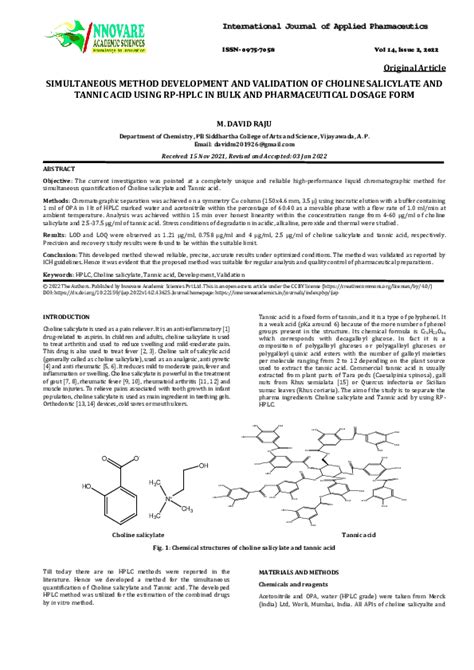 pdf simultaneous method development and validation of choline