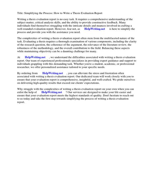 How To Write Thesis Evaluation Report Pdf Thesis Evaluation