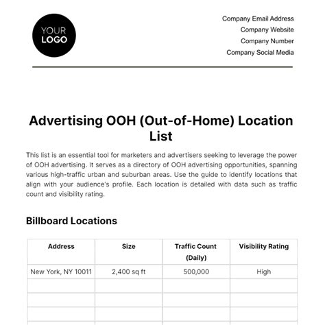 Advertising Ooh Out Of Home Location List Template Edit Online