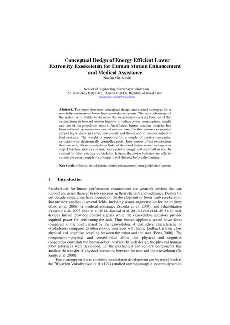 Pdf Efficient Lower Limb Exoskeleton For Human Motion Assistance