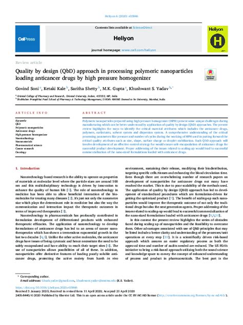 Pdf Quality By Design Qbd Approach In Processing Polymeric Nanoparticles Loading Anticancer