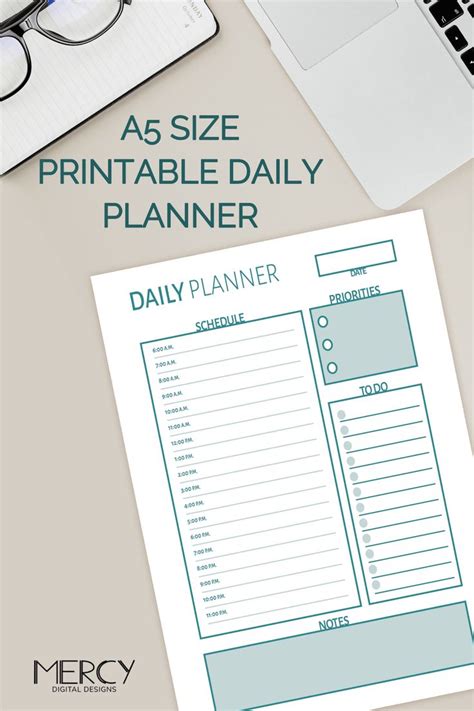 A5 Daily Planner Printable Blue