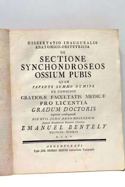 LIVRE ANCIEN BENTELY Dissertatio Inauguralis Anatomicoobstetrica Strasbourg 1779 EUR 90 00