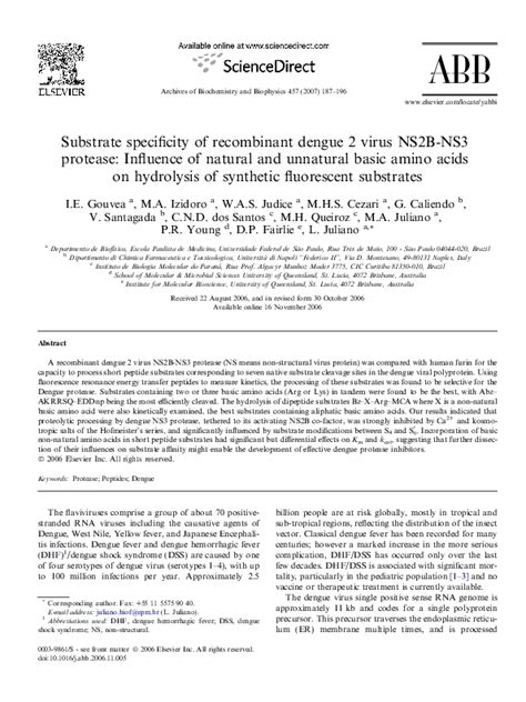 Pdf Substrate Specificity Of Recombinant Dengue 2 Virus Ns2b Ns3
