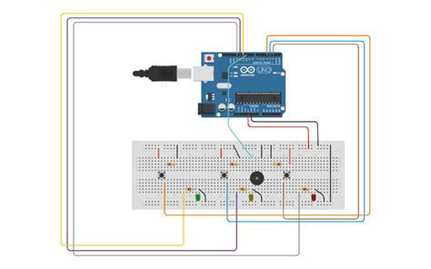 Circuit Design Buzzer 3 Leds 3 Botoes Tinkercad