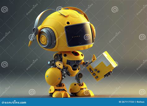 Engineer Robot With D Rendering Cute And Small Artificial Intelligence Assistant Robot Wear