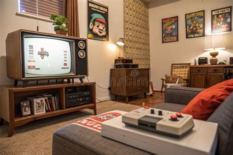 Retro Gaming Setup With Tv And Console Stock Illustration