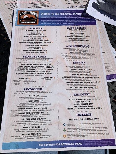 Online Menu Of Mishawaka Amphitheatre Restaurant Bellvue Colorado