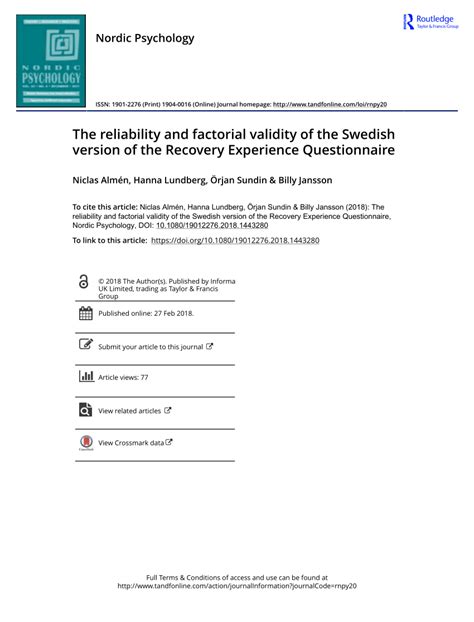 Pdf The Reliability And Factorial Validity Of The Swedish Version Of The Recovery Experience