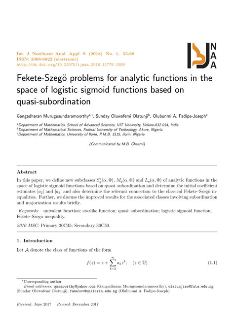 Pdf Fekete Szegö Problems For Analytic Functions In The Space Of