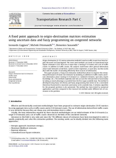 Pdf A Fixed Point Approach To Origin Destination Matrices Estimation Using Uncertain Data And