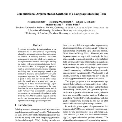 Computational Argumentation Synthesis As A Language Modeling Task Acl Anthology