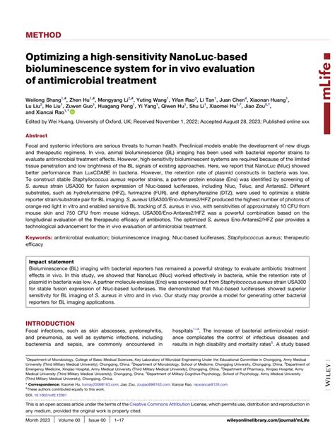 Pdf Optimizing A High‐sensitivity Nanoluc‐based Bioluminescence System For In Vivo Evaluation