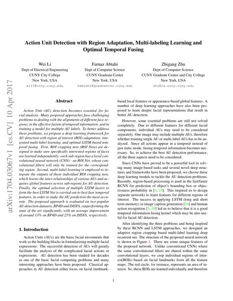 Pdf Action Unit Detection With Region Adaptation Multi Labeling