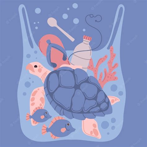 손으로 그린 바다 플라스틱 오염 그림 무료 벡터