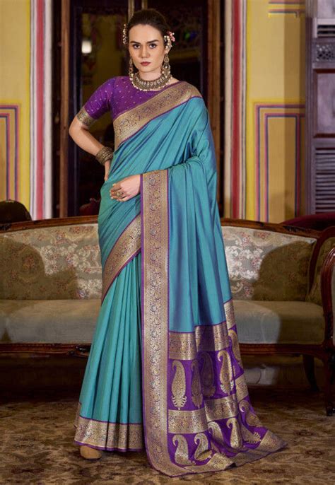 Buy Woven Art Silk Saree In Blue Online Ssea6757 Utsav Fashion