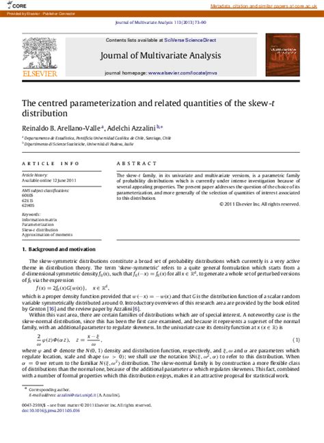 Pdf The Centred Parameterization And Related Quantities Of The Skew T Distribution Reinaldo