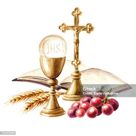 성찬 성찬식 개념 손으로 그린 수채화 그림은 흰색 배경에 분리되어 있다 성찬식에 대한 스톡 벡터 아트 및 기타 이미지 성찬식 수채화 신 Istock