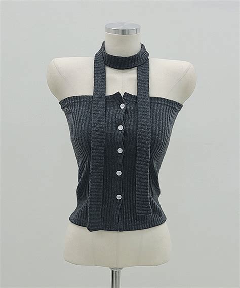 [머플러세트🖤 힙한 유니크 Y2k 빈티지 연말파티룩 몸매보정 섹시 튜브탑 탱크탑 오프숄더] 문샷 슬림핏 스카프 초커 타이 버튼 단추 골지 니트 뷔스티에 크롭 나시 레이어드