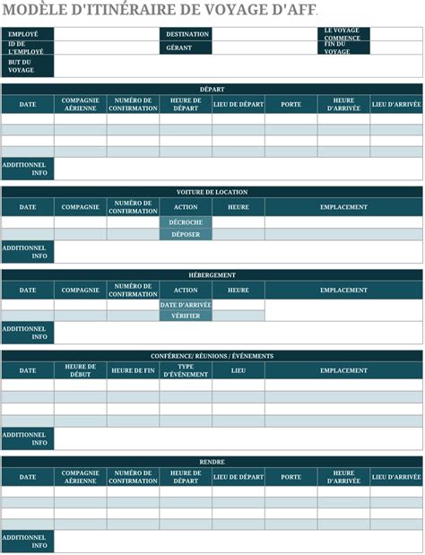 Modèle Excel Pour Itinéraire De Voyage Professionnel Modeles Fr