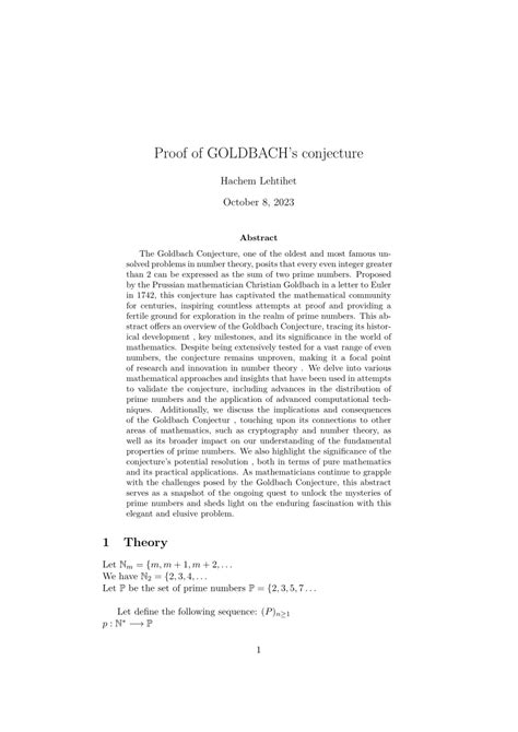 Pdf Proof Of Goldbachs Conjecture