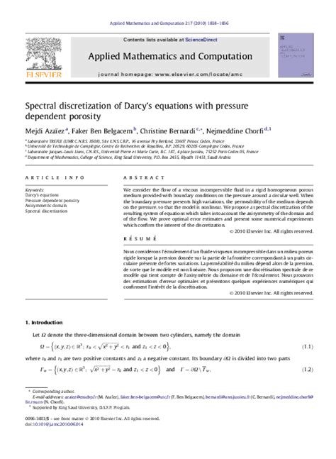 Pdf Spectral Discretization Of Darcys Equations With Pressure Dependent Porosity