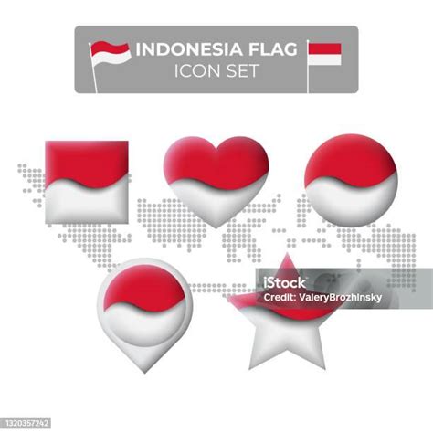 사각형 심장 원 별과 포인터 지도 마커의 모양으로 설정 인도네시아 플래그 아이콘 인도네시아의 모자이크지도 바람에 손을 흔들며 종이 절단 벡터 인도네시아어 기호 아이콘 버튼