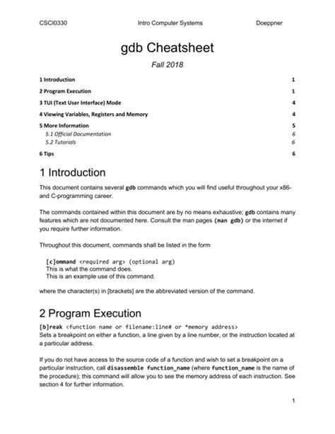 Gdb Cheat Sheet Fall 2017 Download Printable Pdf Templateroller